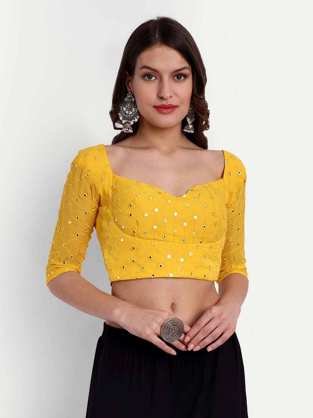 mustard seeds georgette yellow blouse